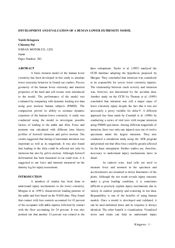 (PDF) Development and Evaluation of A Human Lower Extremity Model