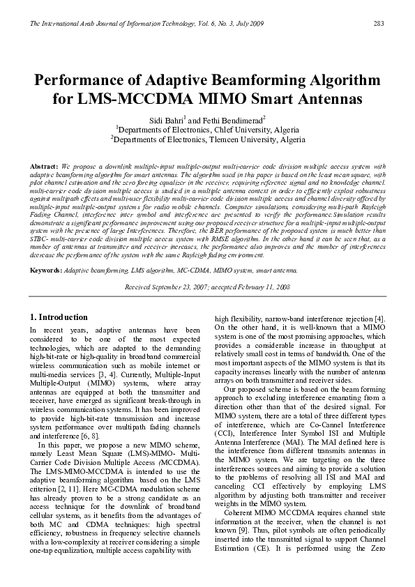 (PDF) Performance of adaptive beamforming algorithm for LMS-MCCDMA MIMO smart antennas | Fethi ...