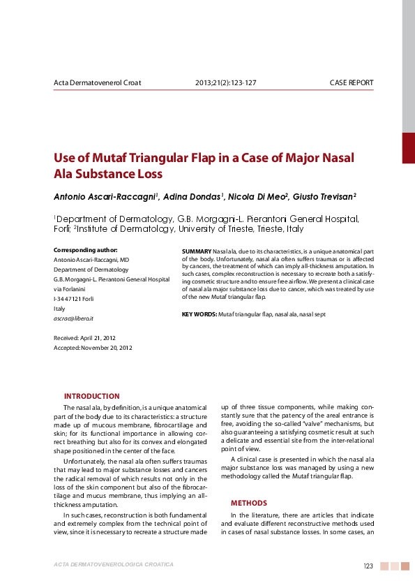 (PDF) Use of Mutaf triangular flap in a case of major nasal ala ...