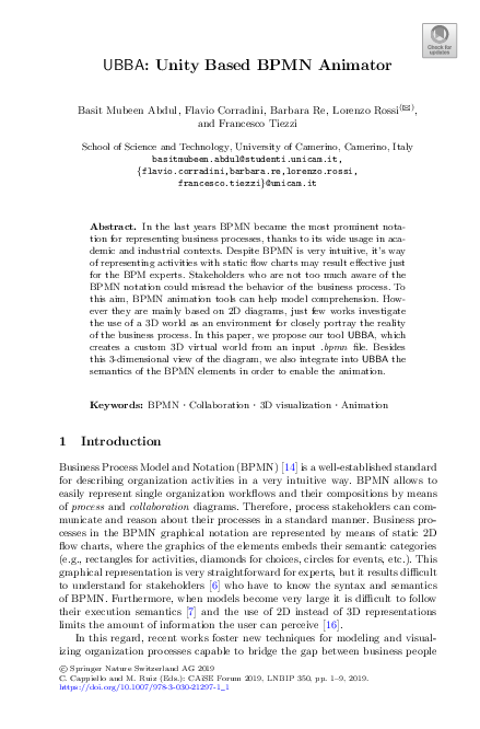 (PDF) UBBA: Unity Based BPMN Animator
