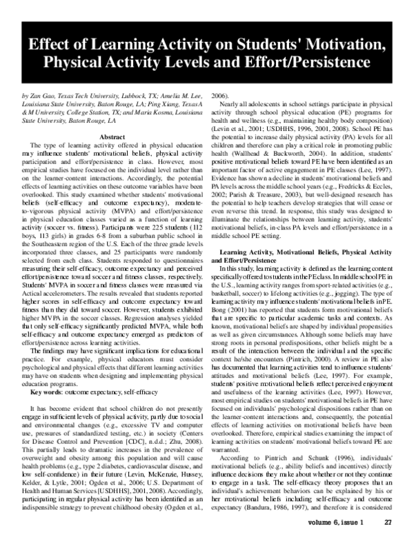 (PDF) Effect of Learning Activity on Students' Motivation, Physical ...