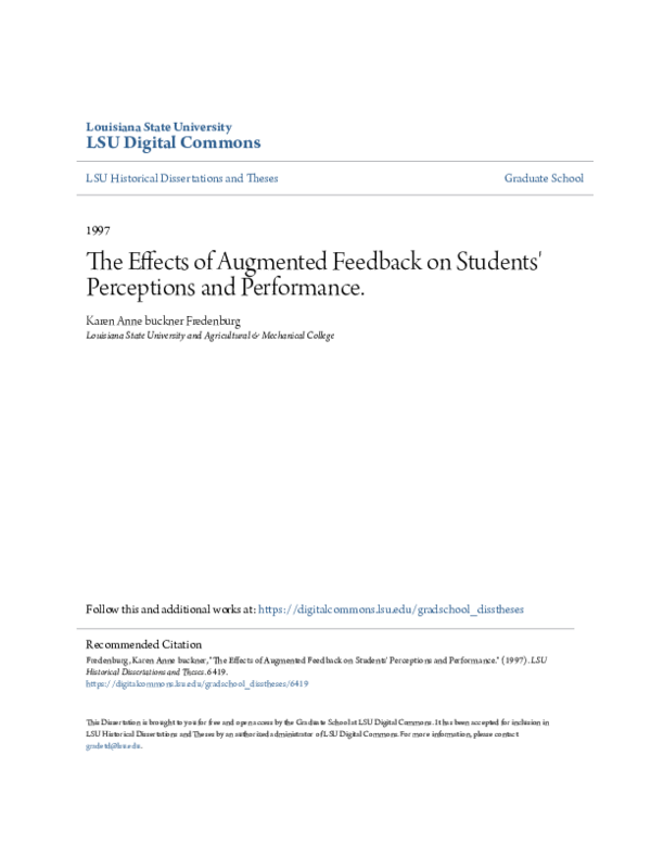 (PDF) The Effects of Augmented Feedback on Students' Perceptions and ...
