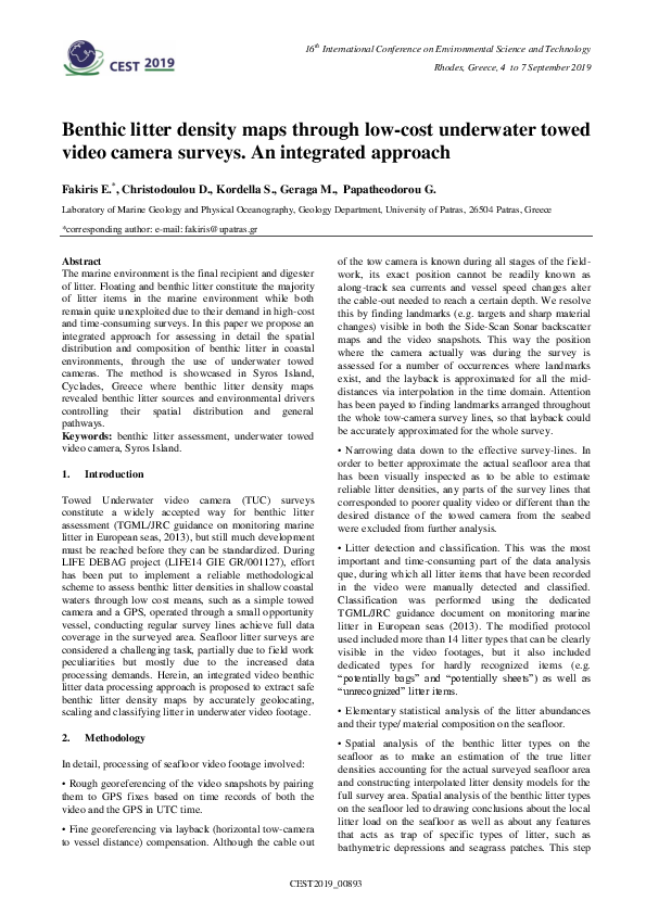 (PDF) Benthic Litter Density Mapping Using Towed Underwater Cameras