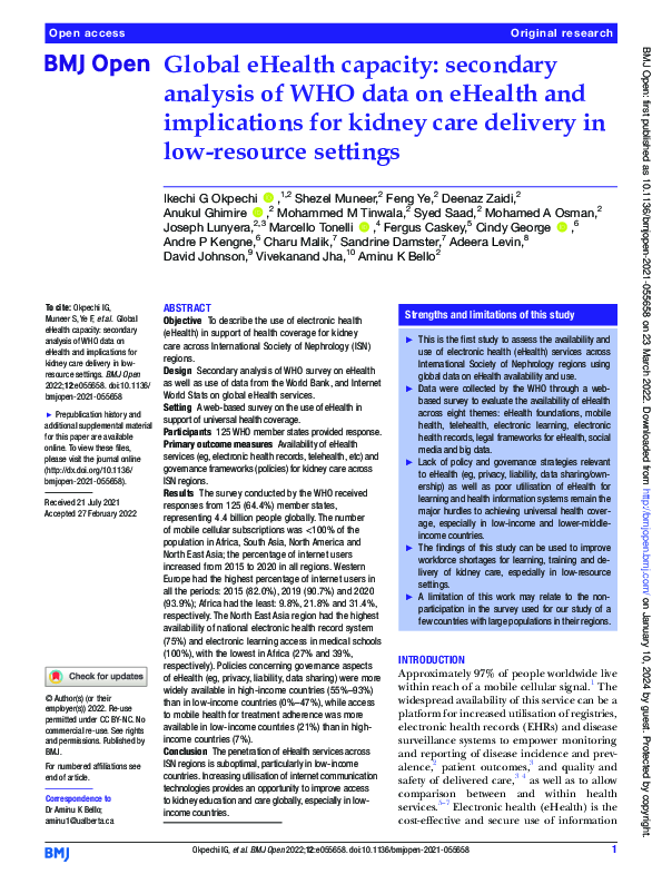 (PDF) Global eHealth capacity: secondary analysis of WHO data on ...