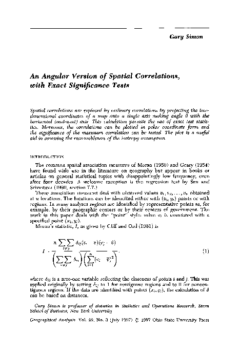 (PDF) An Angular Version of Spatial Correlations, with Exact ...