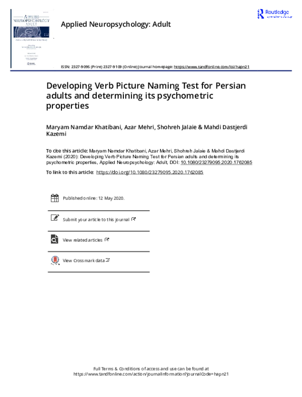 (PDF) Developing Verb Picture Naming Test for Persian adults and ...