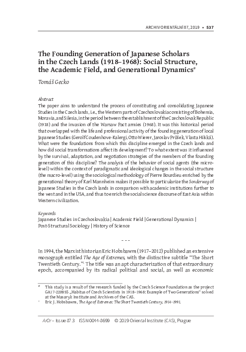 (PDF) The Founding Generation of Japanese Scholars in the Czech Lands ...