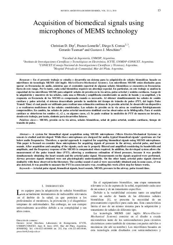 (PDF) Acquisition of biomedical signals using microphones of MEMS technology