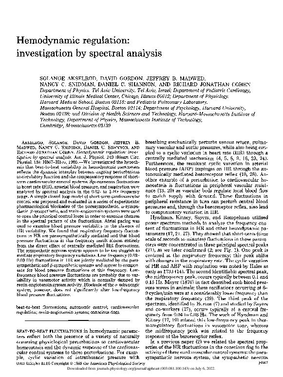 (PDF) Hemodynamic regulation: investigation by spectral analysis