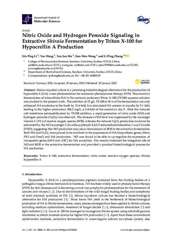 (PDF) Nitric Oxide and Hydrogen Peroxide Signaling in Extractive ...