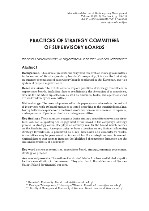 (PDF) Practices of Strategy Committees of Supervisory Boards