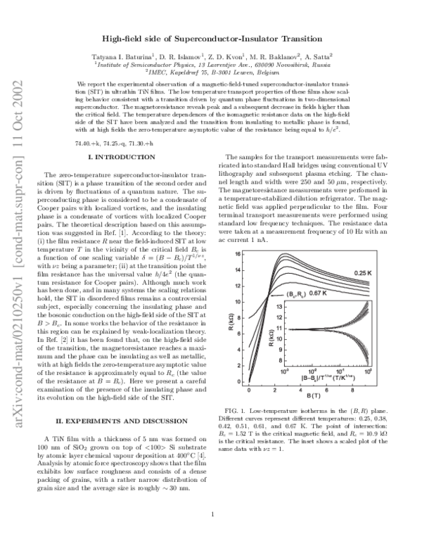 (PDF) High-field side of Superconductor-Insulator Transition