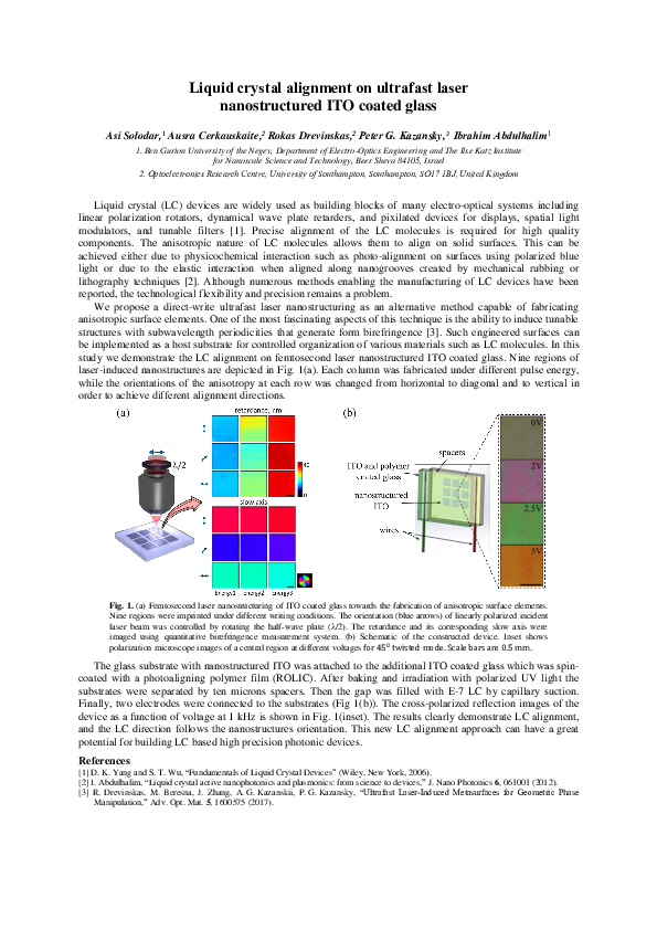 (PDF) Liquid crystal alignment on ultrafast laser nanostructured ITO ...