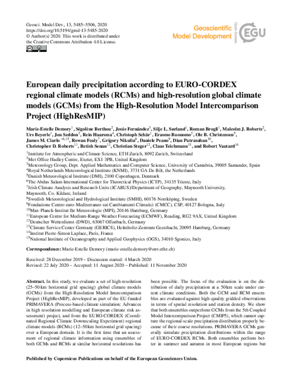 Pdf European Daily Precipitation According To Euro Cordex Regional Climate Models Rcms And