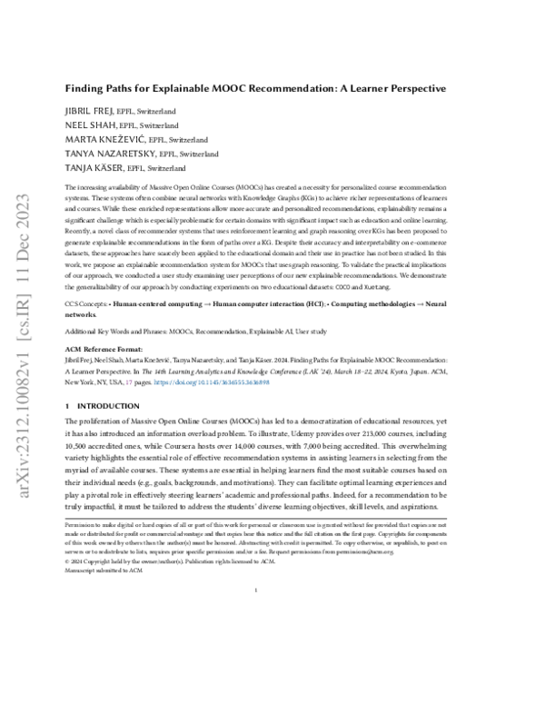 (PDF) Finding Paths for Explainable MOOC Recommendation: A Learner Perspective