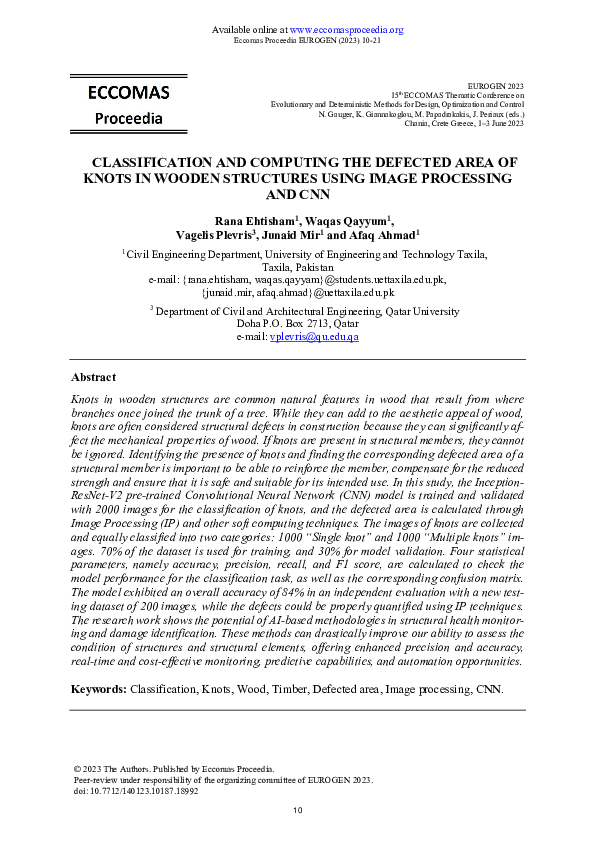 (PDF) Classification and Computing the Defected Area of Knots in Wooden Structures Using Image ...