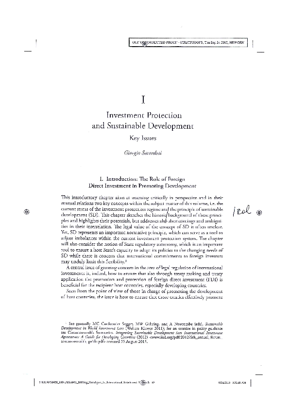 (PDF) Investment Protection and Sustainable Development: Key Issues