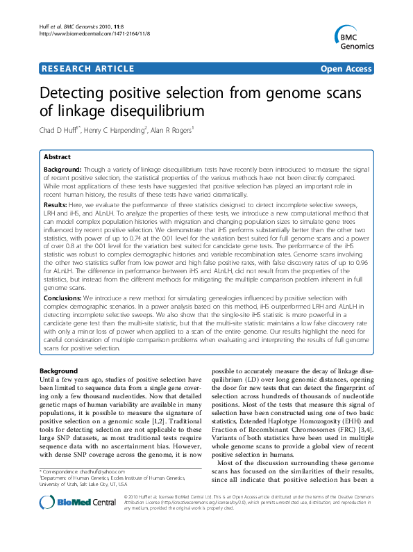 (PDF) Detecting positive selection from genome scans of linkage ...