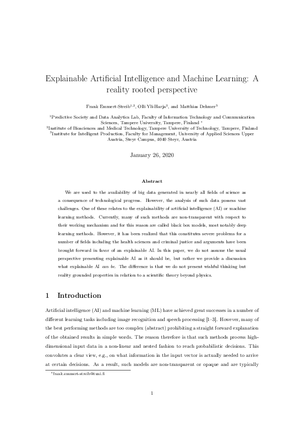 (PDF) Explainable artificial intelligence and machine learning: A reality rooted perspective