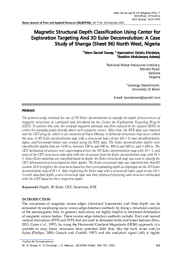 Pdf Magnetic Structural Depth Classification Using Center For Exploration Targeting And 3d