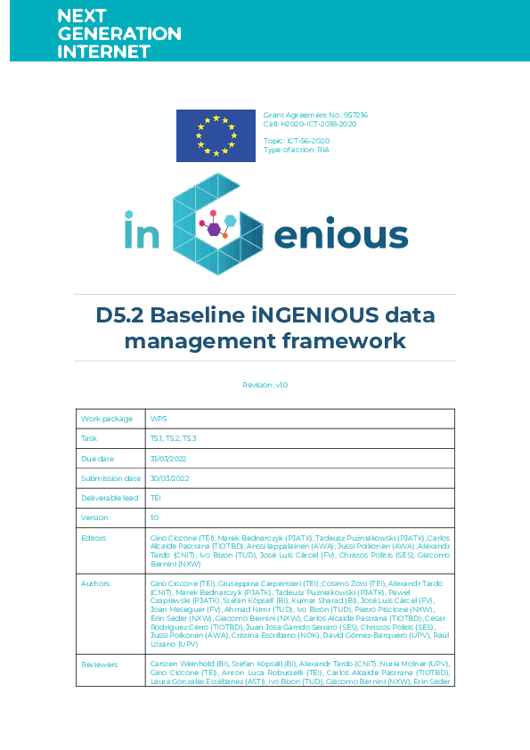 (PDF) D5.2 Baseline iNGENIOUS data management framework
