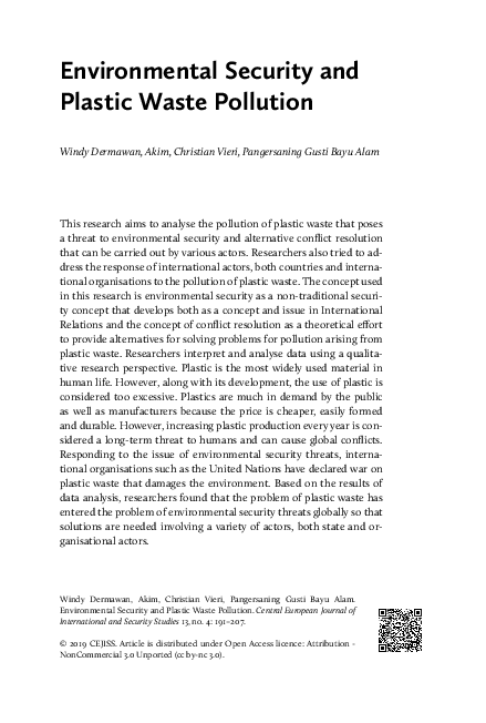 (PDF) Environmental Security and Plastic Waste Pollution