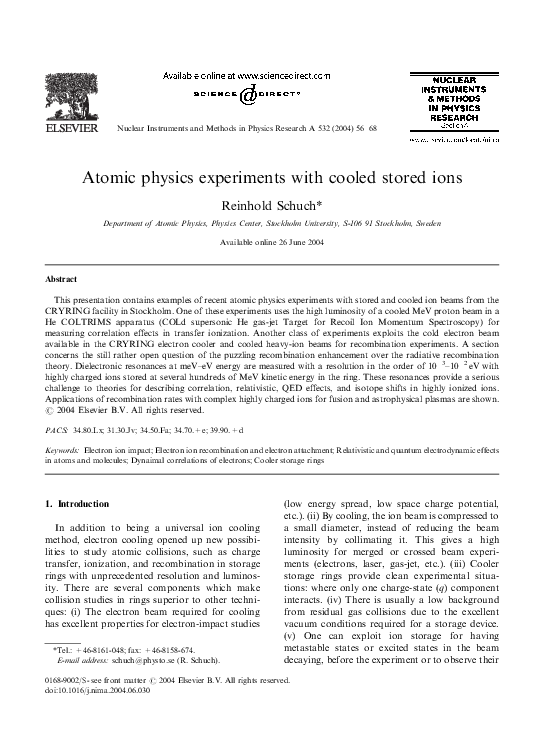 (PDF) Atomic physics experiments with cooled stored ions