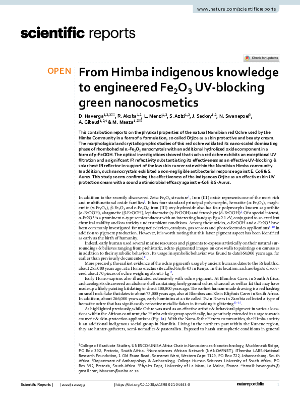 (PDF) From Himba indigenous knowledge to engineered Fe2O3 UV-blocking ...