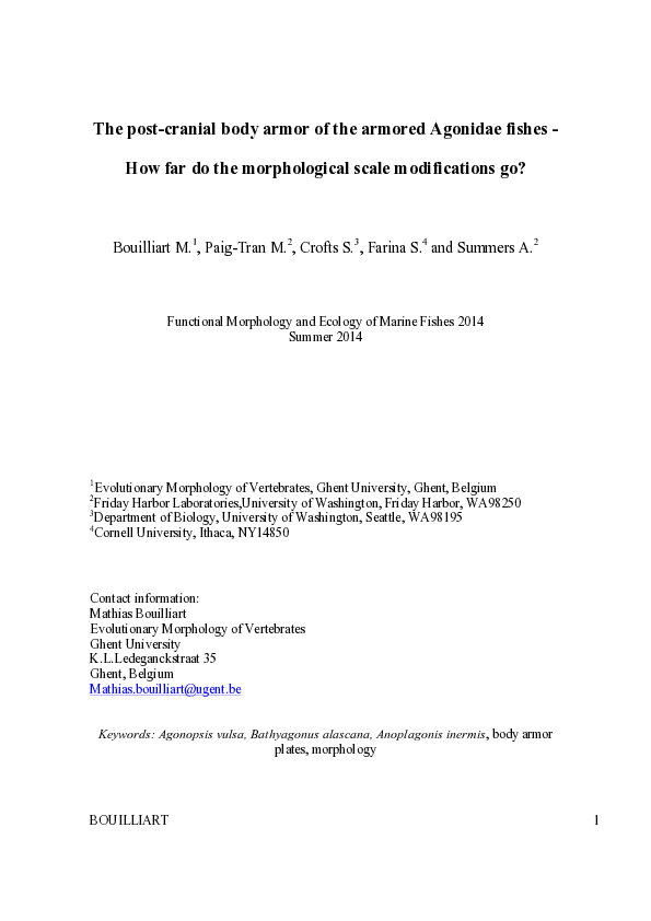 (PDF) The post-cranial body armor of the armored Agonidae fishes - How ...