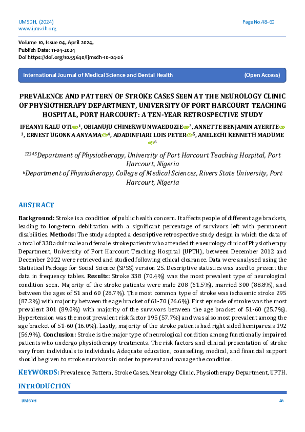 (PDF) Prevalence and Pattern of Stroke Cases Seen at the Neurology ...