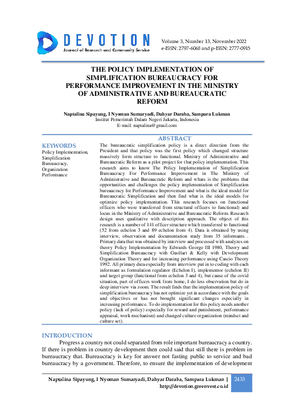 (PDF) The Policy Implementation of Simplification Bureaucracy For ...