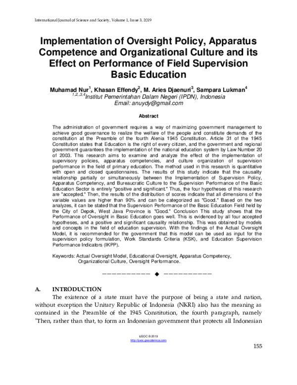 (PDF) Implementation of Oversight Policy, Apparatus Competence and ...