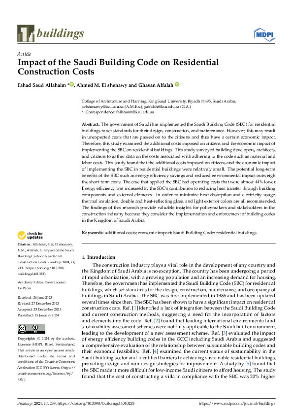 (PDF) Impact of the Saudi Building Code on Residential Construction Costs