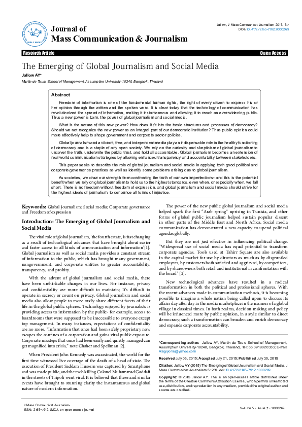 (PDF) Emerging Global Journalism and Social Media