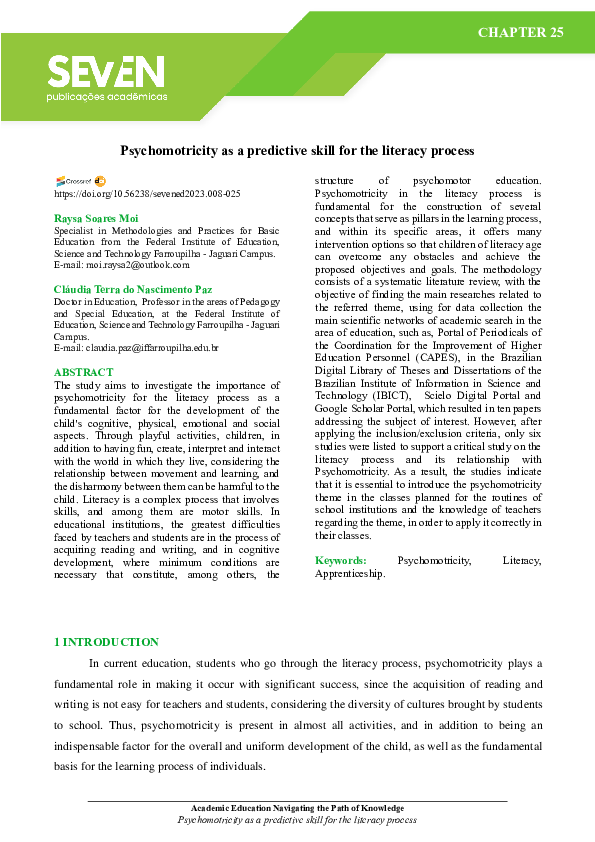 (PDF) Psychomotricity as a predictive skill for the literacy process