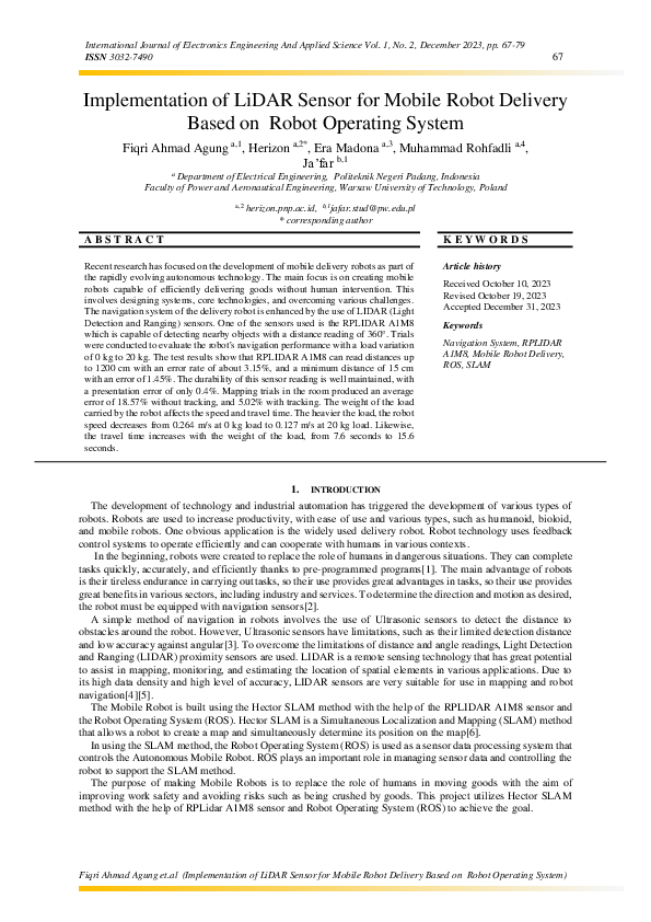 (PDF) Implementation of LiDAR Sensor for Mobile Robot Delivery Based on Robot Operating System