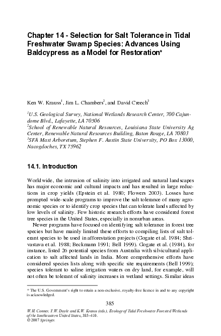 (PDF) Selection for Salt Tolerance in Tidal Freshwater Swamp Species ...