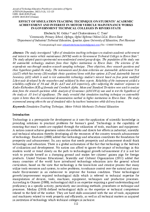 (PDF) EFFECT OF SIMULATION TEACHING TECHNIQUE ON STUDENTS' ACADEMIC ...