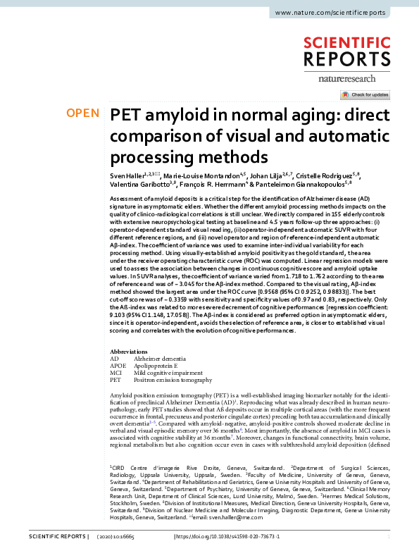 (PDF) PET amyloid in normal aging: direct comparison of visual and ...