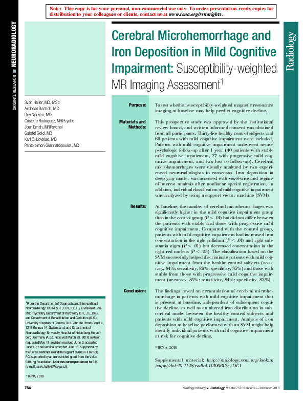 (PDF) Cerebral Microhemorrhage and Iron Deposition in Mild Cognitive ...