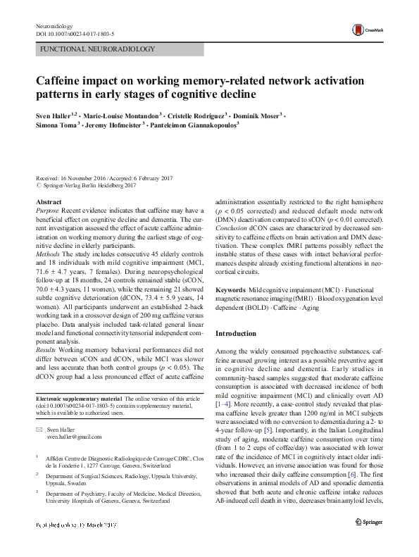 (PDF) Caffeine impact on working memory-related network activation ...