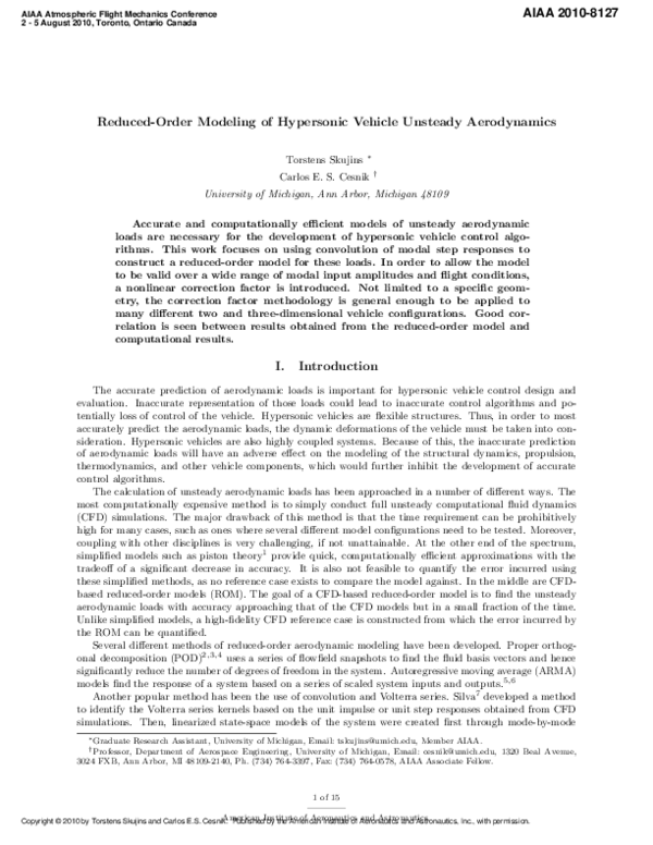 (PDF) Reduced-Order Modeling of Hypersonic Vehicle Unsteady Aerodynamics
