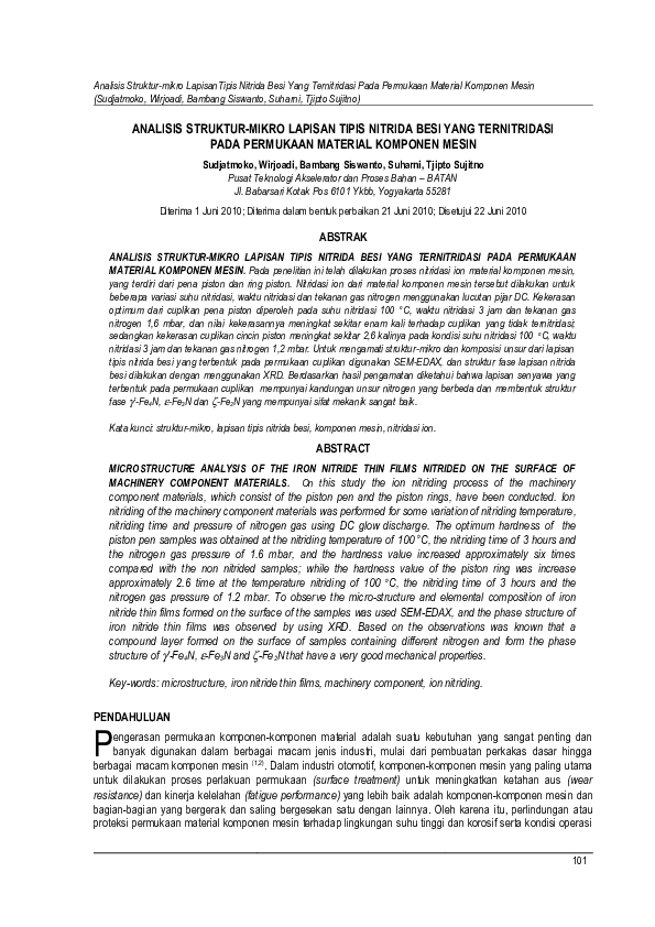 (PDF) Analisis Struktur-Mikro Lapisan Tipis Nitrida Besi Yang Ternitridasi Pada Permukaan ...