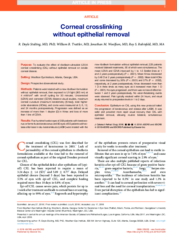 (PDF) Corneal crosslinking without epithelial removal