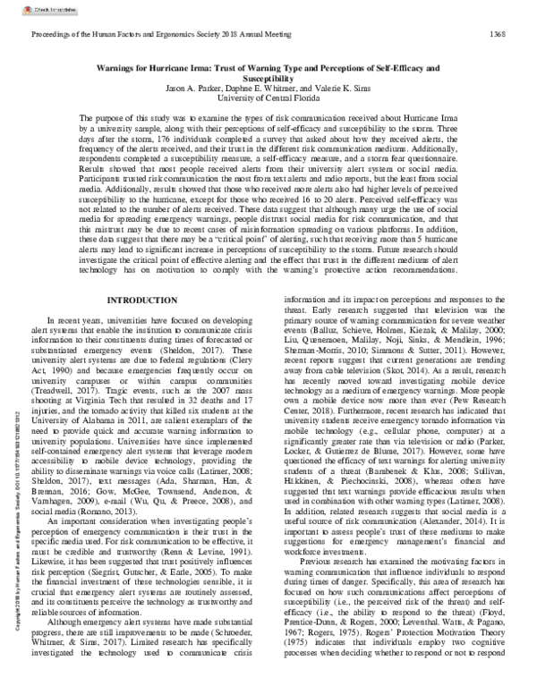 (PDF) Warnings for Hurricane Irma: Trust of Warning Type and ...