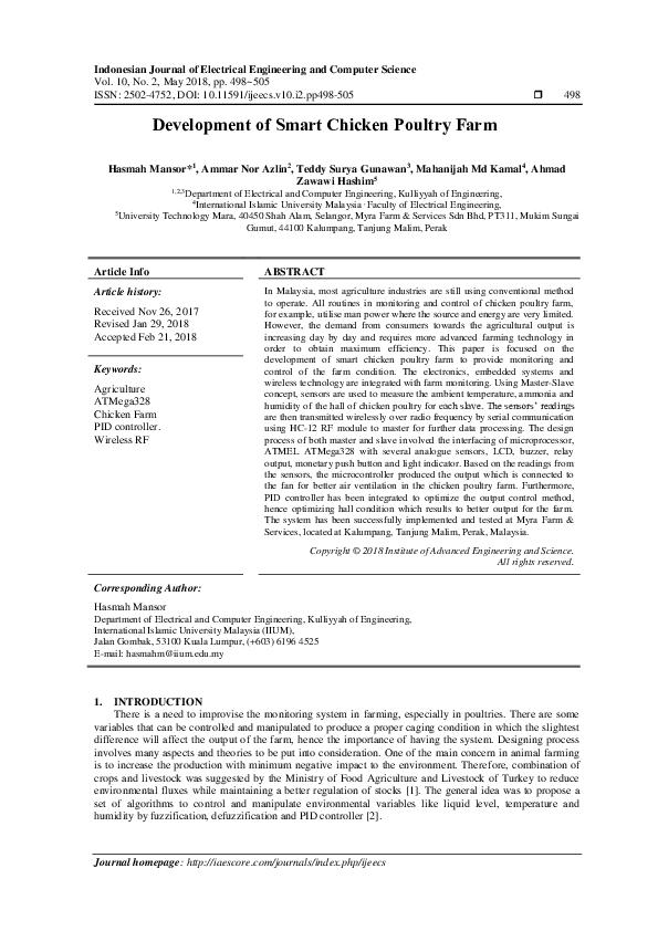 (PDF) Development of Smart Chicken Poultry Farm