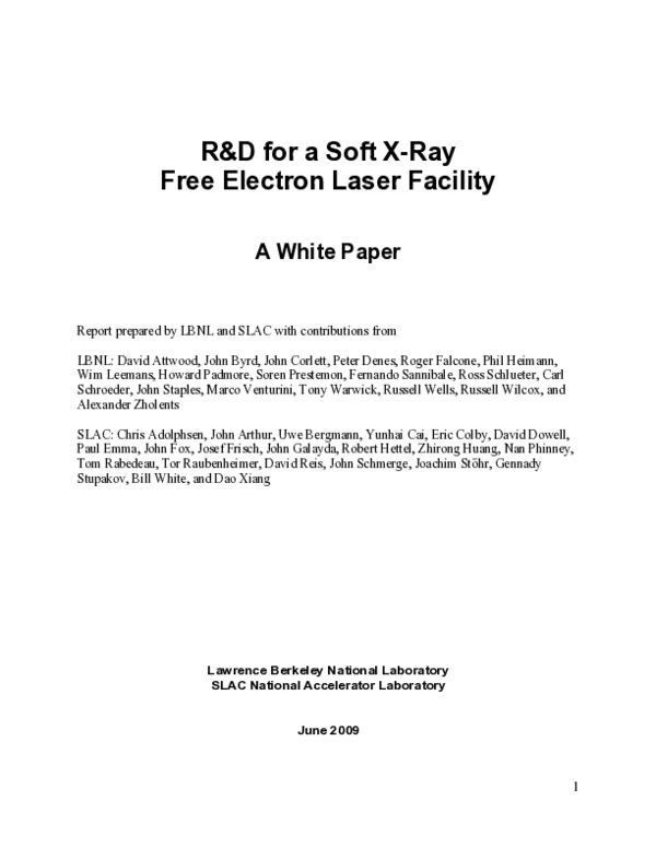(PDF) R&D for a Soft X-Ray Free Electron Laser Facility