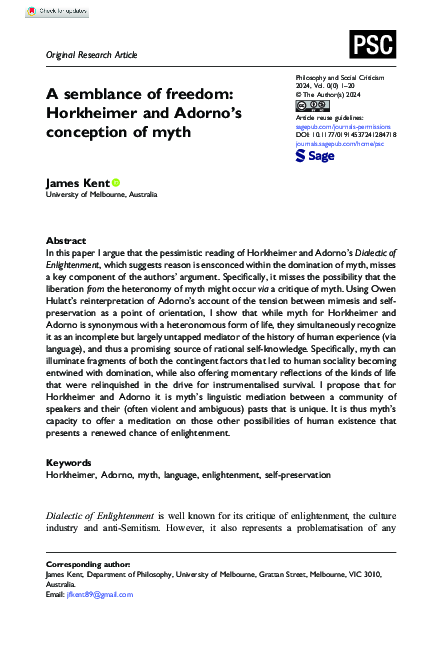 (PDF) A Semblance of Freedom: Horkheimer and Adorno's Conception of ...