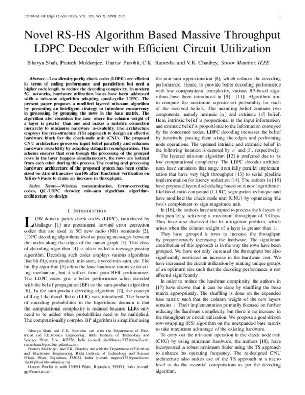 (PDF) Novel RS-HS Algorithm Based Massive Throughput LDPC Decoder with Efficient Circuit Utilization