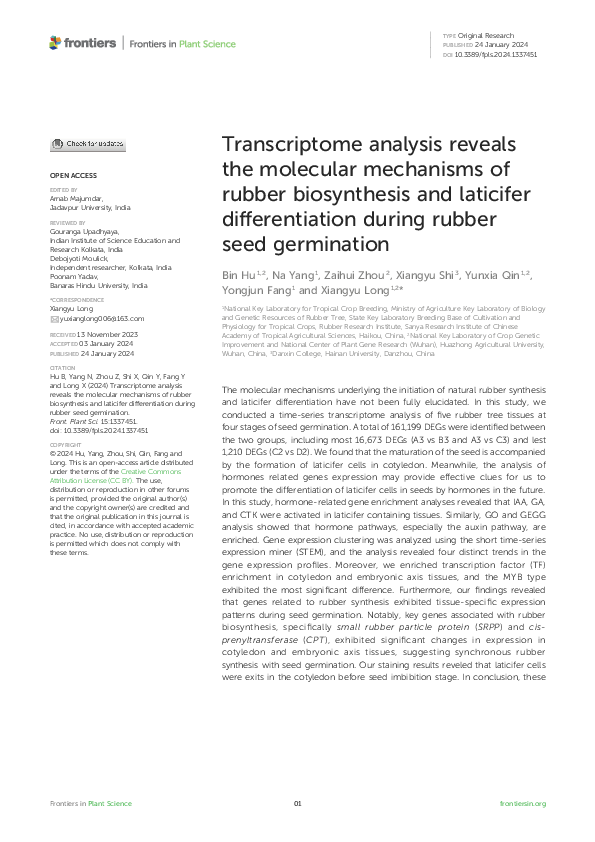 (PDF) Transcriptome analysis reveals the molecular mechanisms of rubber ...